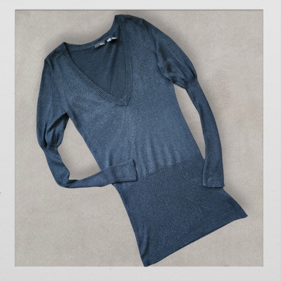 Mix It | Tops | Black Sparkle Low Cut Tunic Top Womens Medium | Poshmark